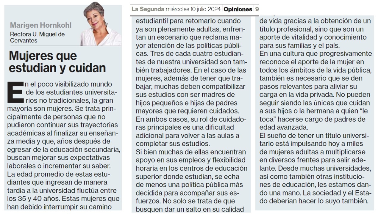“Mujeres que estudian, trabajan… y cuidan”, La columna de opinión de Marigen Hornkohl ...